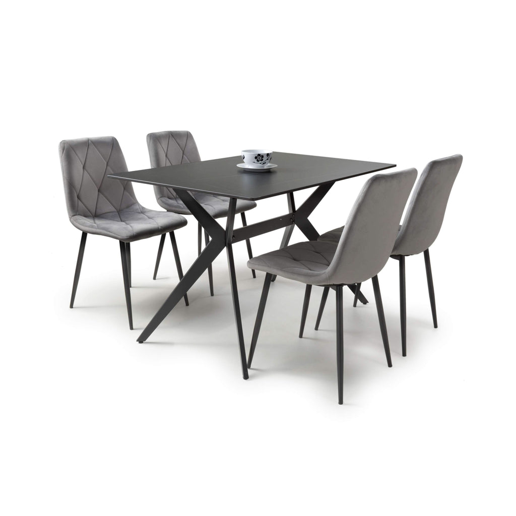 Islington 1.2m Black Dining Table with 4 Grey Luca Chairs – AMC Furniture