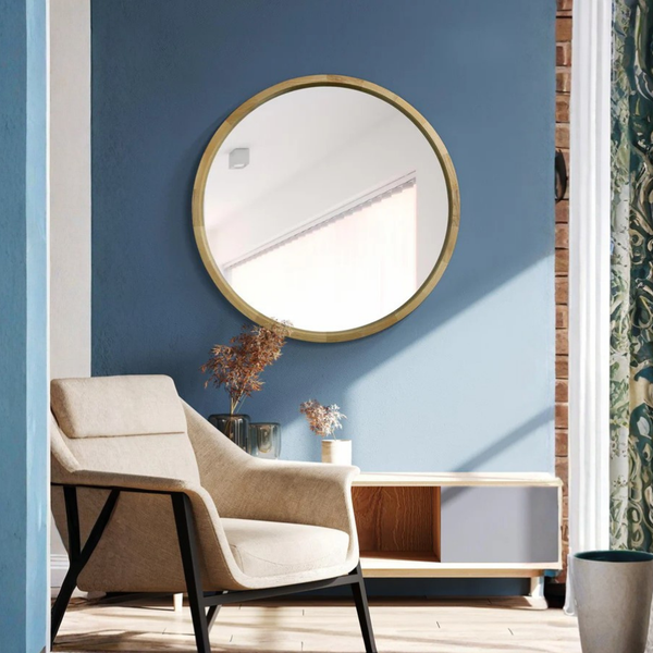 The Tobias - Solid Oak Round Deep Dish Framed Mirror 35" X 35" (90CM X